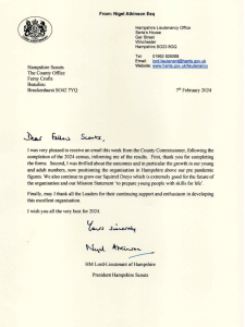 A letter from the Lord Lieutenant - Hampshire Scouts | Members